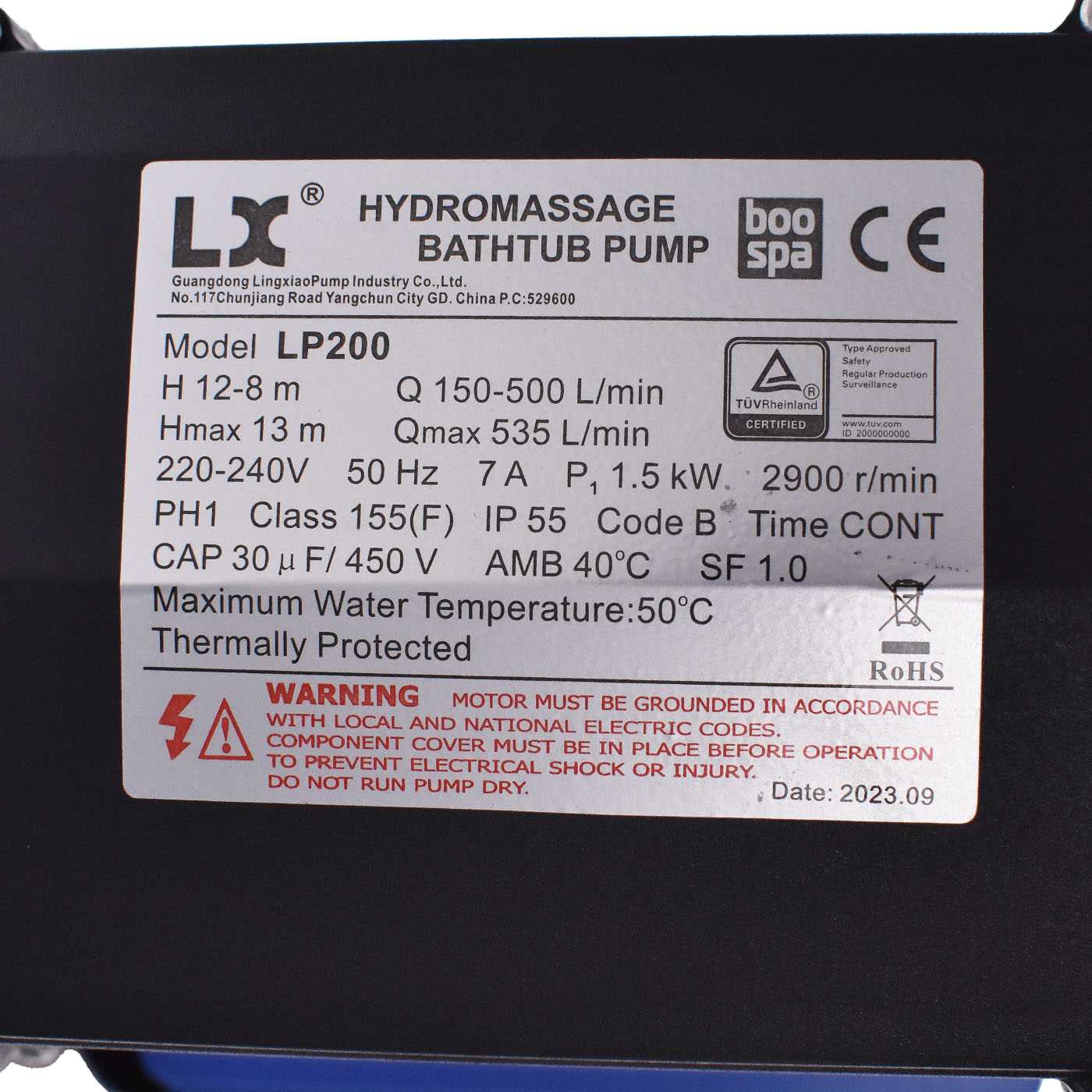 LX Whirlpool LP200 Spa/Pool Pump – 2 HP – Single Speed